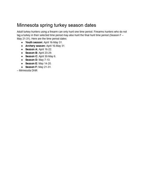 Minnesota Spring Turkey Season 2025 Dates Pdf