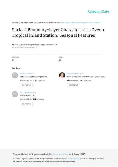 Pdf Surface Boundary Layer Characteristics Over A Tropical Inland