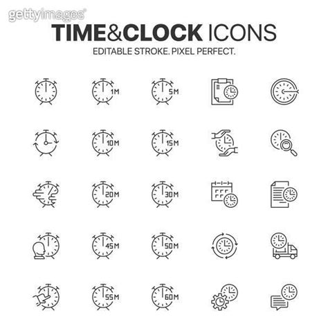 Clock Icon Set Time Icons Collection Timer Symbol Vector Thin Line