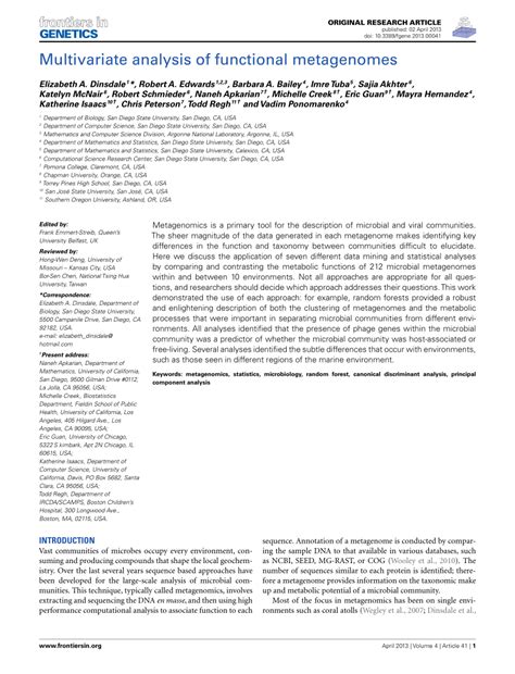 Pdf Multivariate Analysis Of Functional Metagenomes