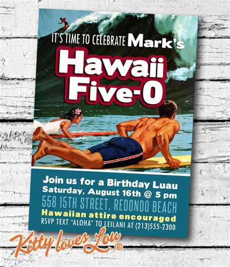 Printable Hawaii Five 0 50th Birthday Party Invitation Digital