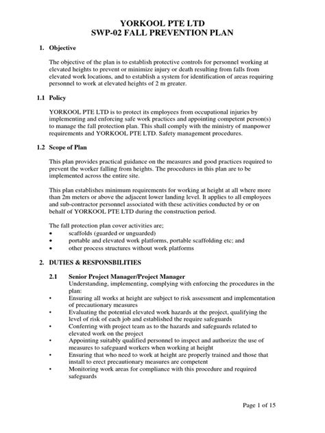 Swp 02 Fall Prevention Plan Pdf Scaffolding Wear