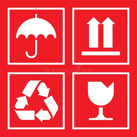 Packaging Symbols On Cardboard Fragile Warning Label With Broken Glass Symbol This Side Up