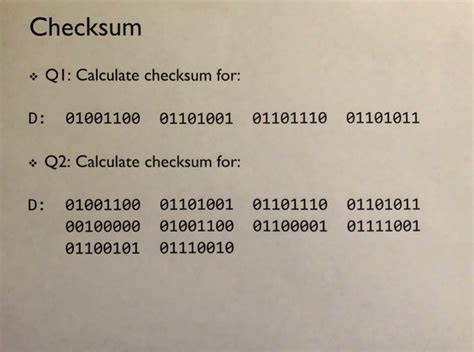 solved checksum q1 calculate checksum for d 01001100