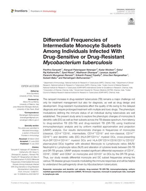 Pdf Differential Frequencies Of Intermediate Monocyte Subsets Among Individuals Infected With