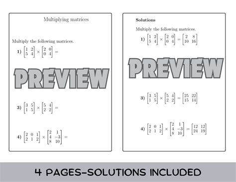 Multiplying Matrices Worksheet With Solutions Teaching Resources