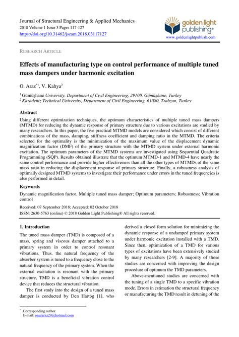 Pdf Effects Of Manufacturing Type On Control Performance Of Multiple