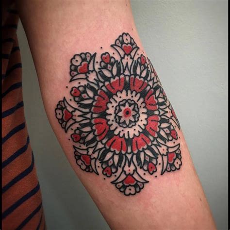 Black And Red Mandala Tattoo By Bastien Jean Arm Tattoo