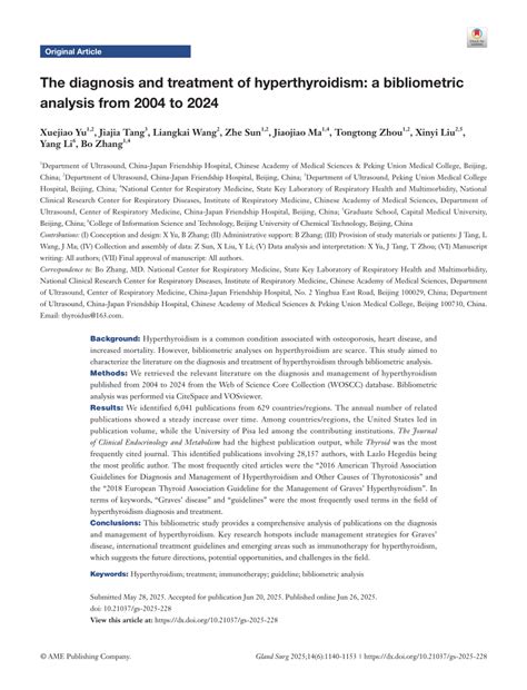 Pdf The Diagnosis And Treatment Of Hyperthyroidism A Bibliometric