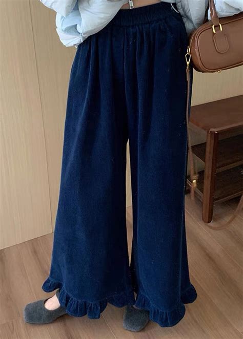 Original Green Ruffled Patchwork Corduroy Wide Leg Pants Winter Soolinen