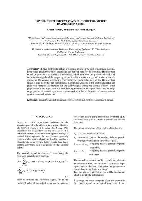 Pdf Nonlinear Predictive Control Algorithms With Different Input