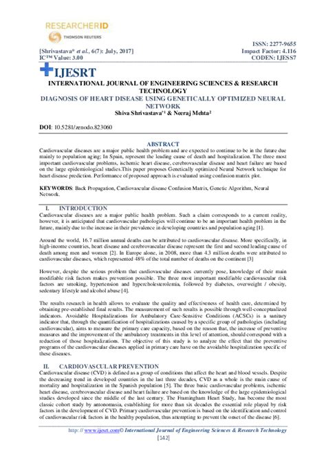 Pdf Diagnosis Of Heart Disease Using Genetically Optimized Neural Network Ijesrt Journal
