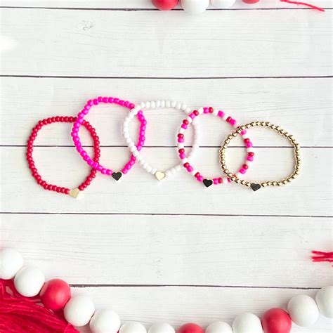 Gold Heart Seed Bead Bracelet Valentine Bracelet Heart Stacking