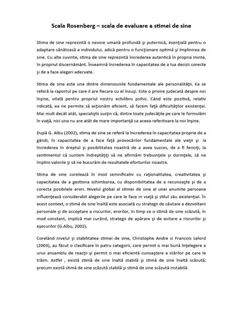 Scala Rosenberg Evaluare Imaginii De Sine Pdf