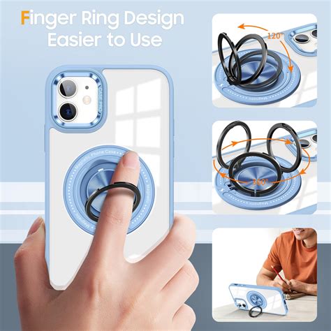 For Iphone 16 Plus Magnetic Rotating Ring Holder Phone Case Light Blue