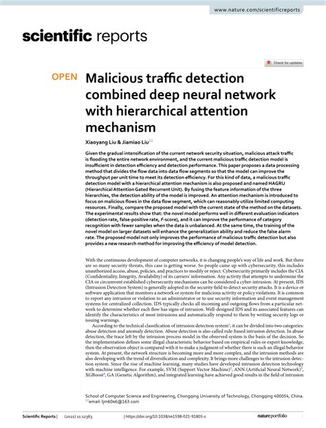 Pdf Malicious Traffic Detection Combined Deep Neural Network With Hierarchical Attention Mechanism
