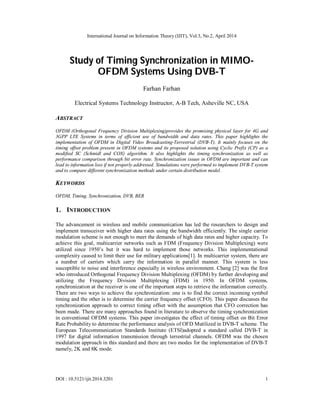 Study Of Timing Synchronization In Mimoofdm Systems Using Dvb T PDF