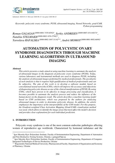 Pdf Automation Of Polycystic Ovary Syndrome Diagnostics Through Machine Learning Algorithms In