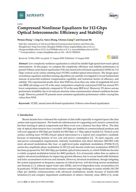 Pdf Compressed Nonlinear Equalizers For Optical Interconnects