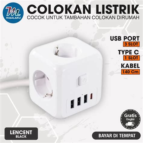 Jual Stop Kontak Traveling In Usb Type C Port Cube Wall Socket Extension Shopee Indonesia