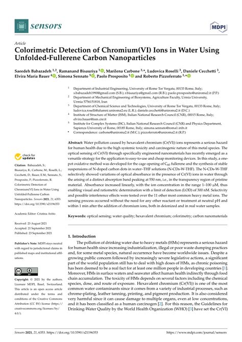 Pdf Colorimetric Detection Of Chromiumvi Ions In Water Using Unfolded Fullerene Carbon
