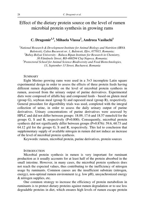 Pdf Effect Of The Dietary Protein Source On The Level Of Rumen