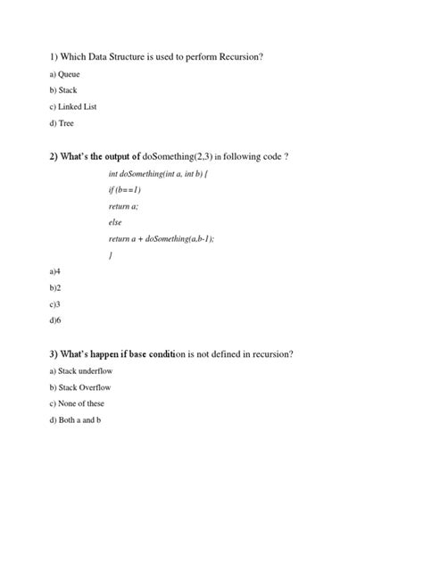 Recursion Mcq Pdf