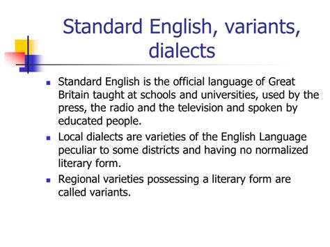 Variants And Dialects Of The English Language English