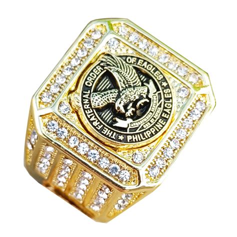 Real 18k Gold Plated Silver Fraternal Eagles Ring Mens Diamond Tfoe