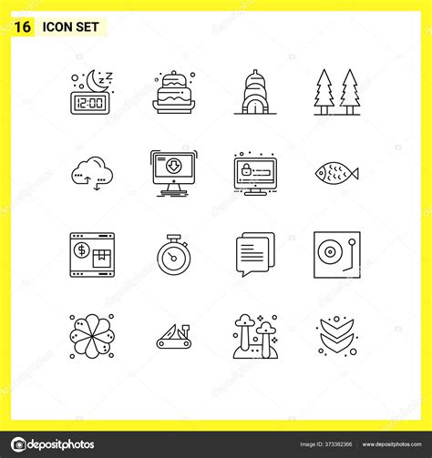 Group Modern Outlines Set Cloud Park Decoration Nature Usa Editable