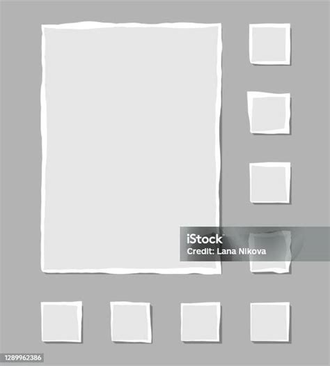 찢어진 흰색 노트 세트 회색 배경에 고립 된 다양한 모양의 찢어진 종이 조각 벡터 그림입니다 0명에 대한 스톡 벡터 아트 및 기타 이미지 Istock