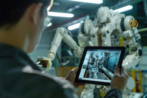 Premium Photo Engineer Controls Robot Arms In Smart Factory For