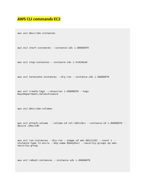 Aws Cli Commands Ec2s3 3 Pdf Computer File Command Line Interface