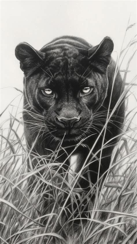 Pencil Drawing Black Panther Panthers In Grass Black Panter Charcoal