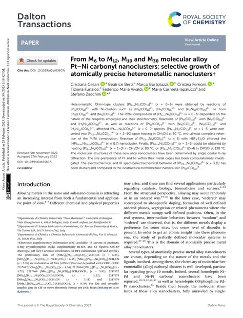Pdf From M6 To M12 M19 And M38 Molecular Alloy Pt Ni Carbonyl Nanoclusters Selective Growth