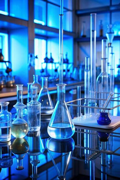 Bluelit Laboratory Glassware Scientific Experiment Setup Premium Ai Generated Image