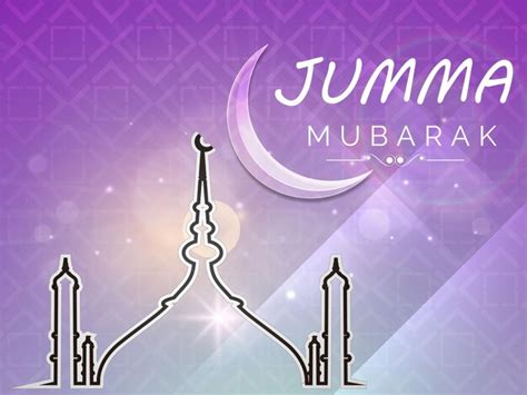 Un Fond Violet Avec Une Mosquée Et Les Mots Jum Mubarak Mubarak Dessus Vecteur Premium