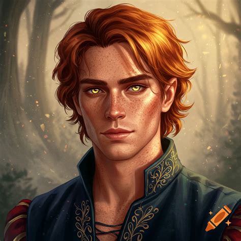 Attractive Young Man With Auburn Hair Freckles And Golden Eyes On Craiyon