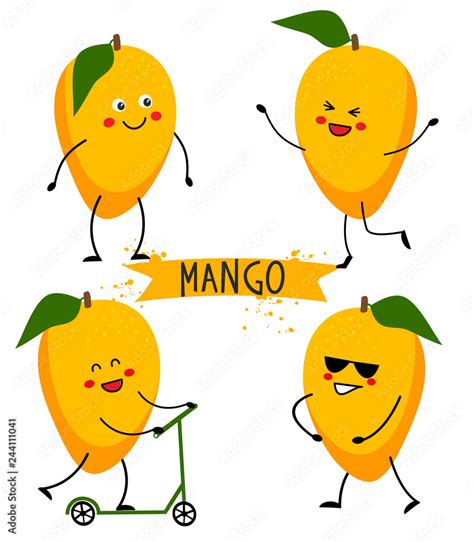 Cute Mango Cartoon Character Set Stock Vector Adobe Stock