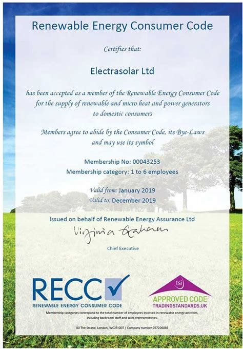Recc Assurance Certificate Formerly Real Assurance Electrasolar