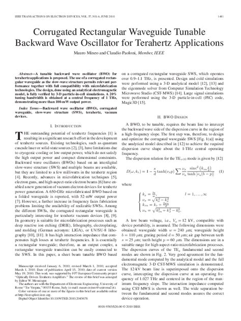 Pdf Corrugated Rectangular Waveguide Tunable Backward Wave Oscillator For Terahertz Applications