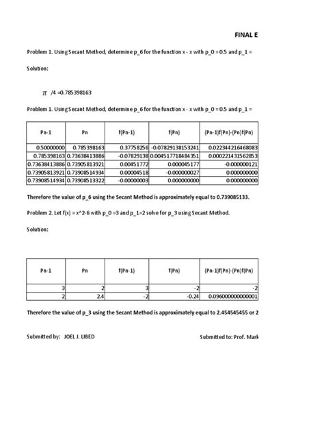 Final Exam In Numerical Analysis Pdf Numerical Analysis Mathematical Relations