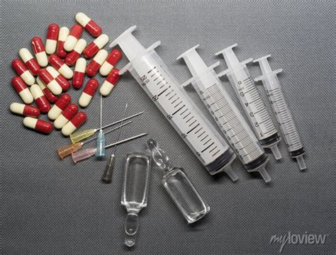 Top View Medicine Bottles Syringes And Injection Needle Posters For The