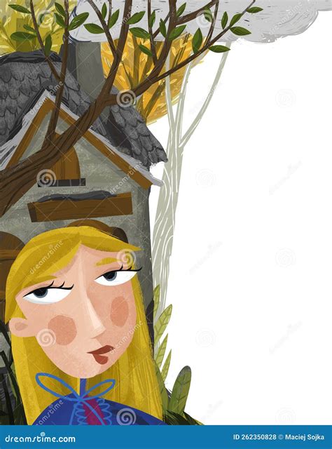 Cartoon Scene With Beautiful Girl Princess Old House Stock Illustration