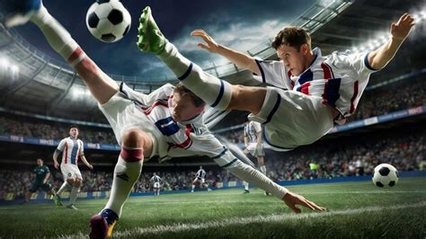 Close Up Of A Football Action Scene With Competing Soccer Players At