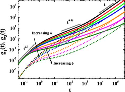 Log Log Plots Of Msd Of The Segments G 1 T Solid Lines And Of The