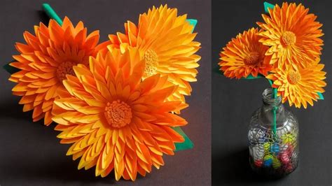 Orange Paper Flowers Making Step By Step Tutorial Flower Crafts
