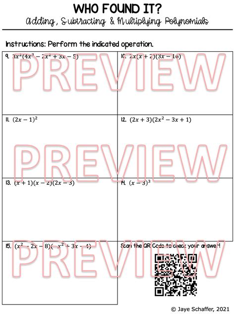adding subtracting and multiplying polynomials clue mystery activity