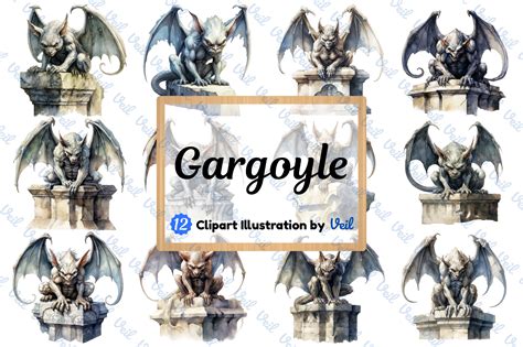 Gargoyle Clipart Watercolor Bundle Graphic By Veil · Creative Fabrica