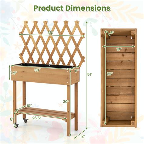 Wooden Raised Garden Bed Mobile Elevated Planter Box With Trellis Costway